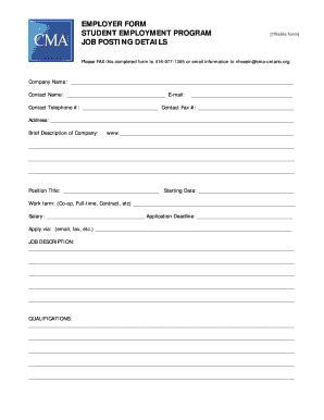Fillable Online EMPLOYER FORM STUDENT EMPLOYMENT PROGRAM fillable form ...