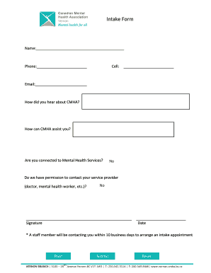 Fillable Online vernon cmha bc Intake Form - vernoncmhabcca Fax Email ...