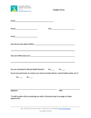 Fillable Online vernon cmha bc Intake Form - Canadian Mental Health ...
