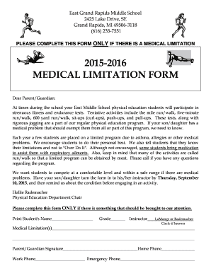 Fillable Online egrms egrps 2015-2016 MEDICAL LIMITATION FORM - egrms ...