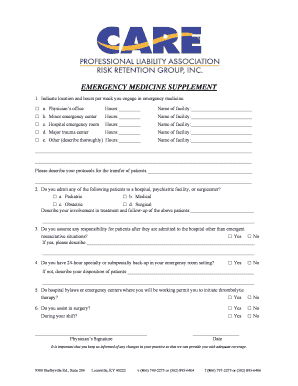 Fillable Online EMERGENCY MEDICINE SUPPLEMENT Fax Email Print - pdfFiller