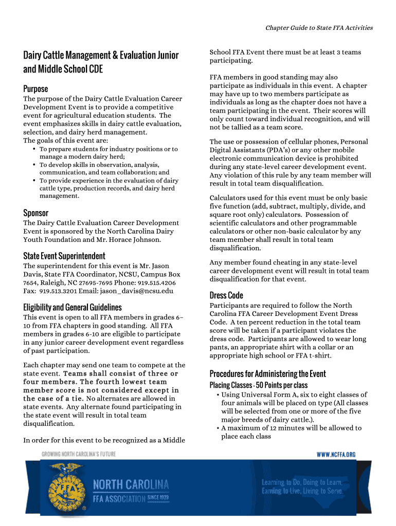 Fillable Online Dairy Cattle Management Evaluation Junior School FFA ...