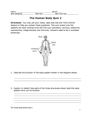 Fillable Online The Human Body Quiz 2 Fax Email Print - pdfFiller