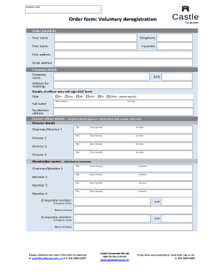 Fillable Online Order form Voluntary deregistration - Castle Corp Fax ...
