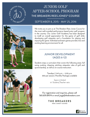 Fillable Online JUNIOR GOLF AFTER-SCHOOL PROGRAM - The Breakers Fax Email Print - pdfFiller