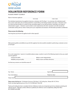 Fillable Online VOLUNTEER REFERENCE FORM - The Royal Fax Email Print ...
