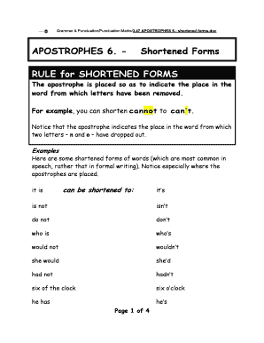 Fillable Online 347 APOSTROPHES 6- shortened forms Fax Email Print ...