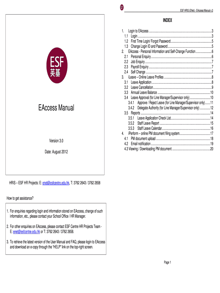 Fillable Online ESF HRIS (ENet) - EAccess Manual v Fax Email Print ...
