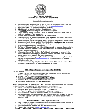 Fillable Online SCITUATE RESIDENT TRANSFER STATIONBEACH STICKERS Fax ...