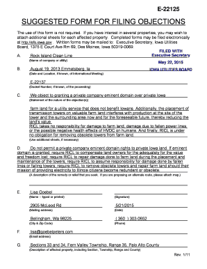 Fillable Online efs iowa SUGGESTED FORM FOR FILING OBJECTIONS - Iowa ...