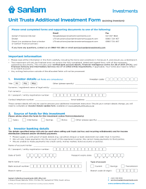 Fillable Online Unit Trusts Additional Investment Form (existing investors) Please send ...