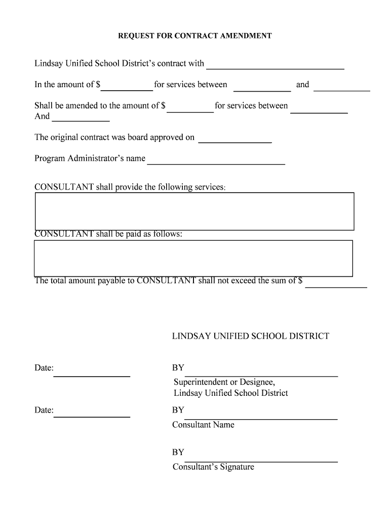 Fillable Online lindsay k12 ca REQUEST FOR CONTRACT AMENDMENT ...