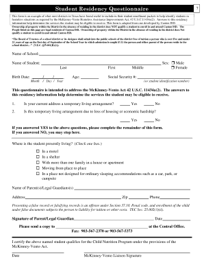 Fillable Online es cantonisd Student Residency Questionnaire 7 - escantonisdnet - es cantonisd ...