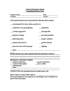 Fillable Online es cantonisd Canton Elementary School Counseling ...