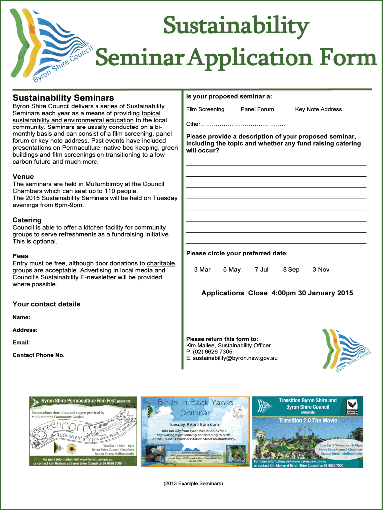 Fillable Online byron nsw gov Sustainability Seminar Application Form - Byron Shire - byron nsw ...