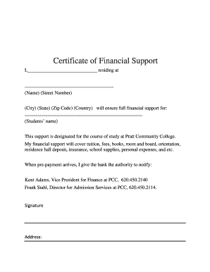 Fillable Online prattcc Certificate of Financial Support - Pratt ...