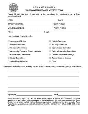 Fillable Online TOWN COMMITTEEBOARD INTEREST FORM Fax Email Print ...