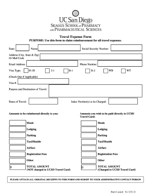 Fillable Online pharmacy ucsd Travel Expense Form PURPOSE Use this form to claim Fax Email Print ...