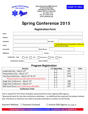 Fillable Online smemsc Spring Conference 2015 - Seven Mountains EMS ...