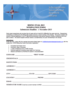 Fillable Online schizophreniaconference Rising Star Nomination Form ...