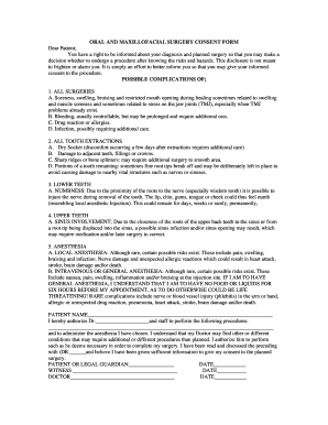 Fillable Online ORAL AND MAXILLOFACIAL SURGERY CONSENT FORM POSSIBLE ...