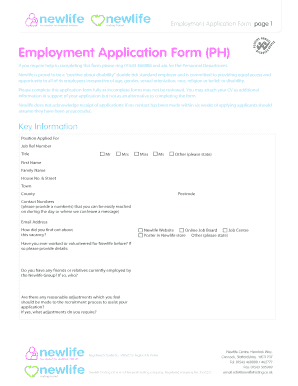 Fillable Online newlifestores co Employment Application Form PH ...