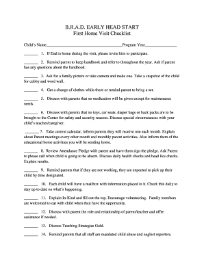 Fillable Online BRAD EARLY HEAD START First Home Visit Checklist Fax ...