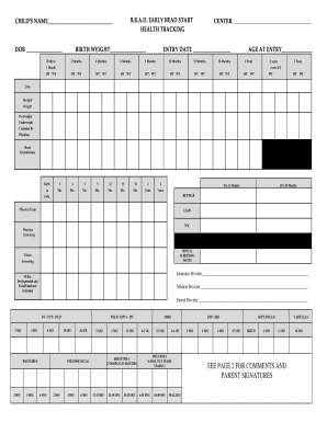 Fillable Online Early Head Start Health Tracking2013 Fax Email Print ...