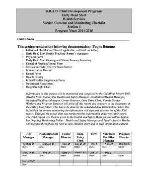 Fillable Online Child Development Programs Early Head Start Health ...