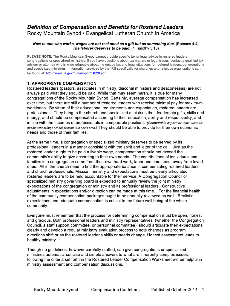 Fillable Online rmselca Definition of Compensation and Benefits for ...