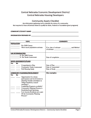 Fillable Online Community Assets Checklist - Central Nebraska Housing ...