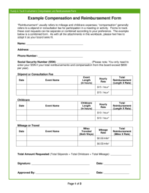 Fillable Online Example Compensation and Reimbursement Form Fax Email ...
