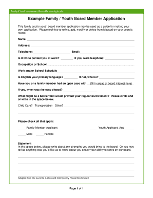 Fillable Online Example Family Youth Board Member Application Fax Email ...