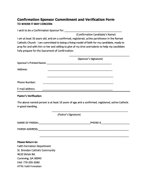 Fillable Online Confirmation Sponsor Commitment and Verification Form ...