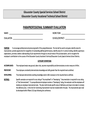 Fillable Online gcsssd PARAPROFESSIONAL SUMMARY EVALUATION - gcsssd Fax ...