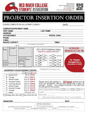 Fillable Online rrcsa PROJECTOR INSERTION ORDER - rrcsaca Fax Email Print - pdfFiller