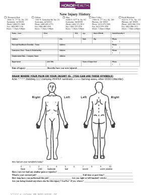 Fillable Online New Injury History - HonorHealth Fax Email Print ...