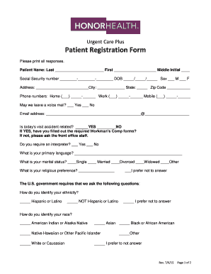 Fillable Online Urgent Care Plus Patient Registration Form ...