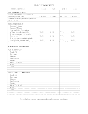 Fillable Online VEHICLE WORKSHEET Fax Email Print - pdfFiller