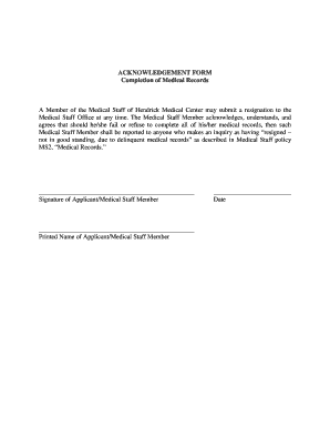 Fillable Online ows hendrickhealth ACKNOWLEDGEMENT FORM Completion of ...