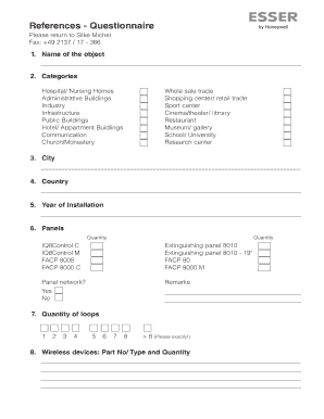 Fillable Online References Questionnaire Please return to Silke Michel Fax: +49 2137 / 17 366 1 ...