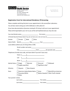 Fillable Online uhs umich Registration Form for International Mandatory ...