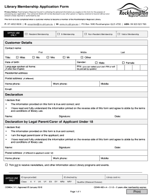 Fillable Online Library Membership Application Form - Rockhampton ...