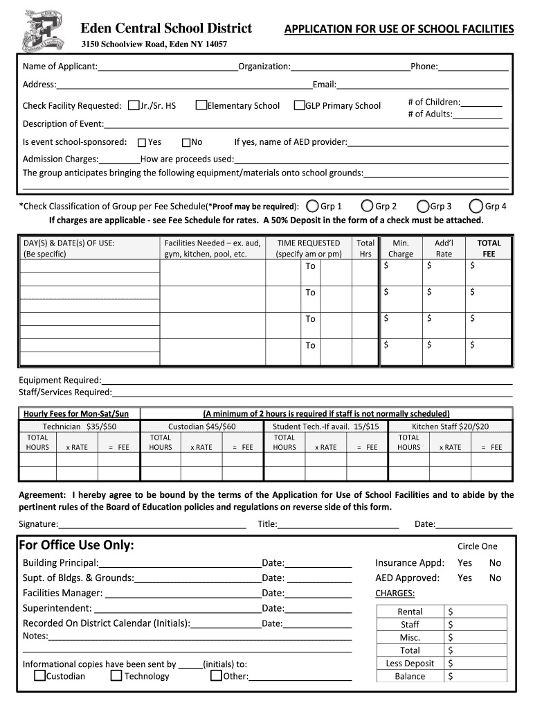 Fillable Online edencsd Eden Central School District APPLICATION FOR ...