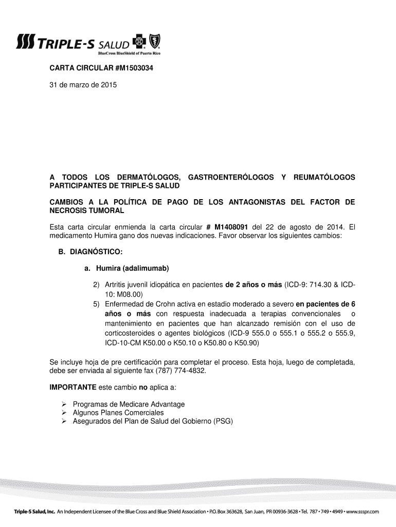 Fillable Online CARTA CIRCULAR #M1503034 Fax Email Print - pdfFiller