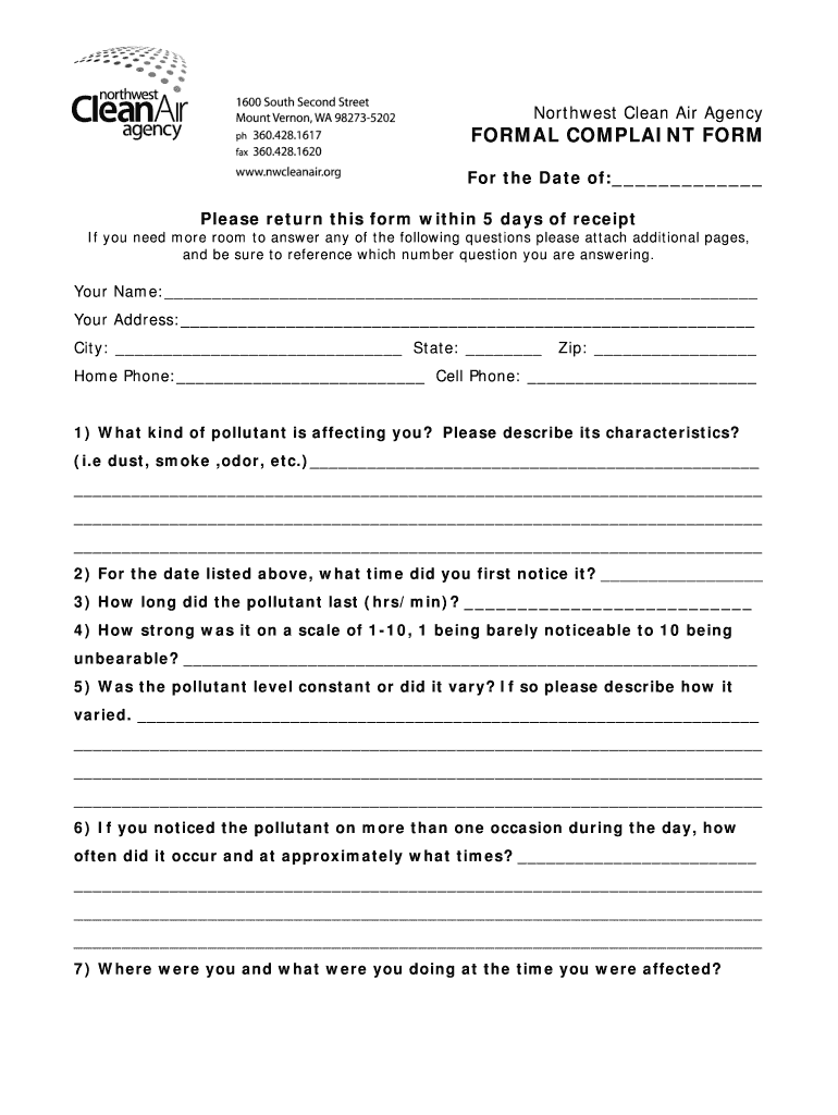 Fillable Online Field Formal Complaint Form - Shelter Bay Fax Email Print - pdfFiller
