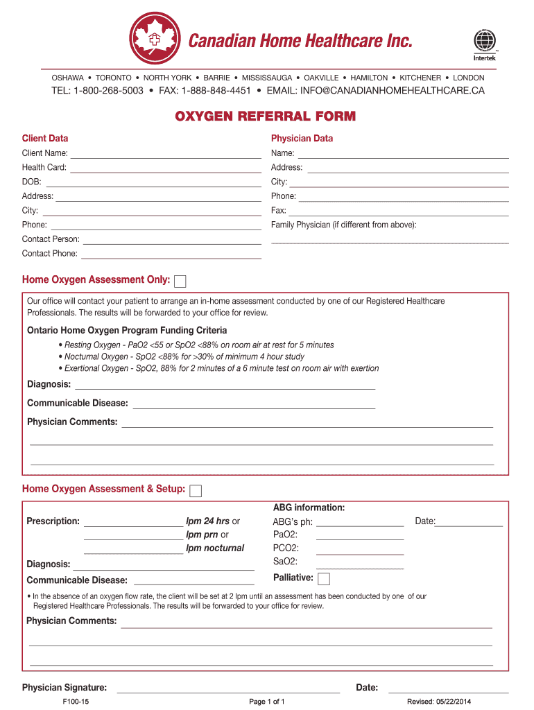 Fillable Online mississaugahaltonhealthline CCH oxygen referral form ...