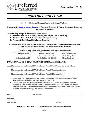Fillable Online 20152016 Annual Fraud, Waste, and Abuse Training Fax ...