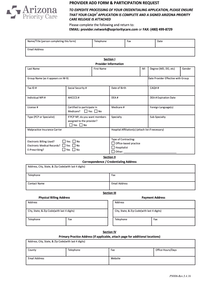 Fillable Online PROVIDER ADD FORM PARTICIPATION REQUEST Fax Email Print ...
