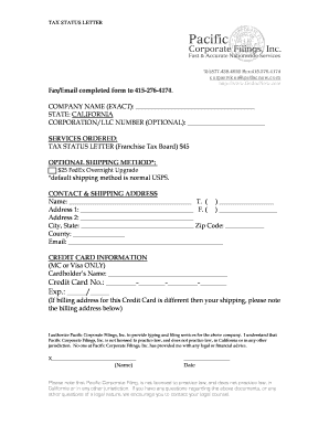 Fillable Online TAX STATUS LETTER httpwwwGetIncNowcom Fax Email Print ...